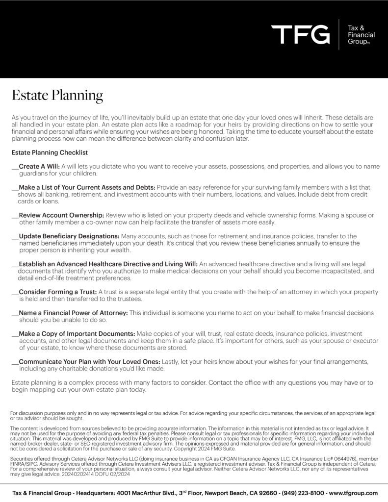 Estate Planning | TFG | Tax & Financial Group
